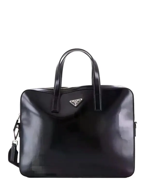 Prada Convertible Zip Around Briefcase Brushed Leather Medium - Black