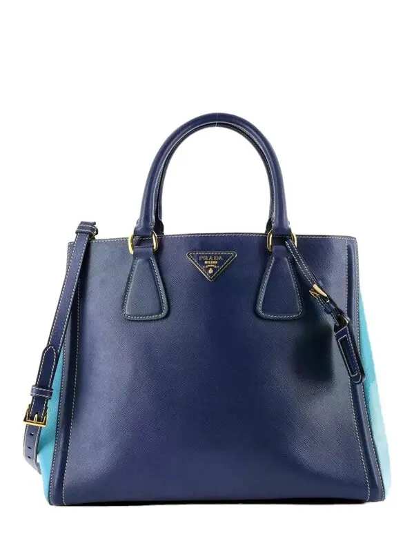 Prada Bicolor Lux Convertible Open Saffiano Leather Small Tote Bag - Blue