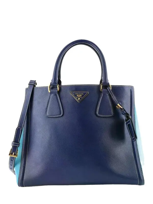 Prada Bicolor Lux Convertible Open Saffiano Leather Small Tote Bag - Blue