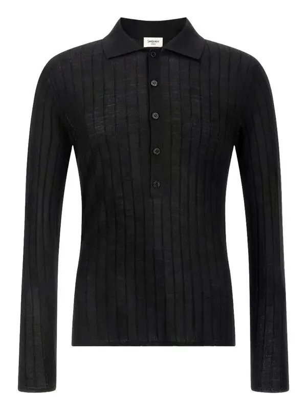 Saint Laurent Pointelle Wool Polo Shirt - Black