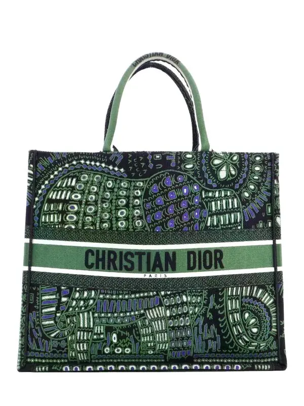 Dior Book Embroidered Canvas Large Tote - Green