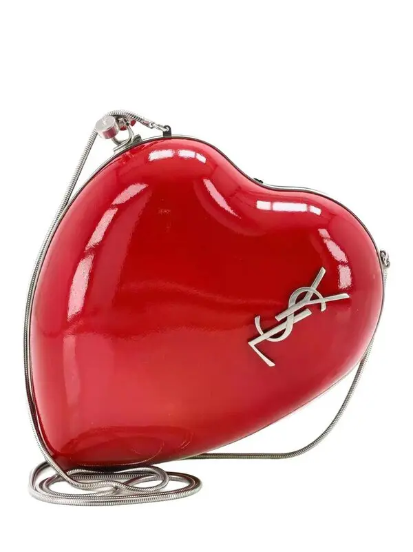 Saint Laurent Love Heart Chain Box Patent Small Clutch Bag - Red