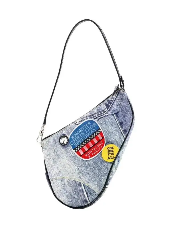 Dior Vintage Printed Denim Mini Saddle Bag - Blue