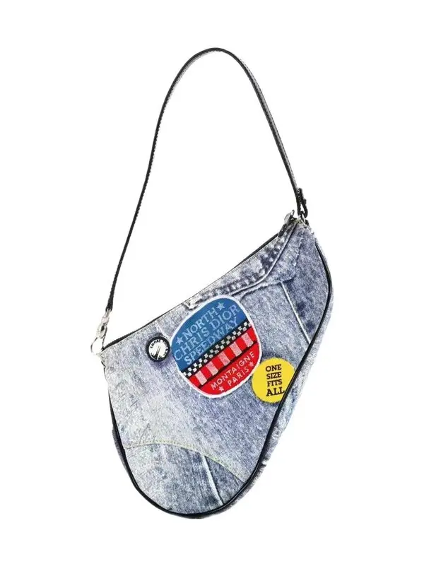 Dior Vintage Printed Denim Mini Saddle Bag - Blue