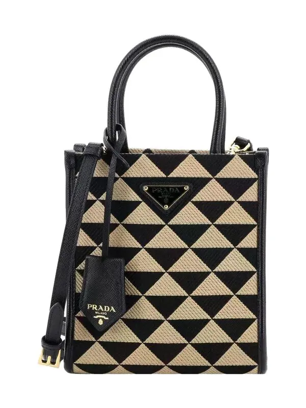 Prada Symbole Shopper Tote Jacquard Mini Crossbody Bag - Neutrals