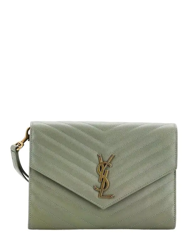 Saint Laurent Classic Monogram Envelope Wristlet - Green
