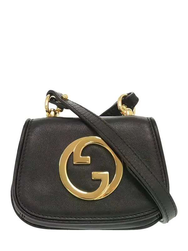 Gucci Textured Calfskin Blondie Card Case On Strap - Black