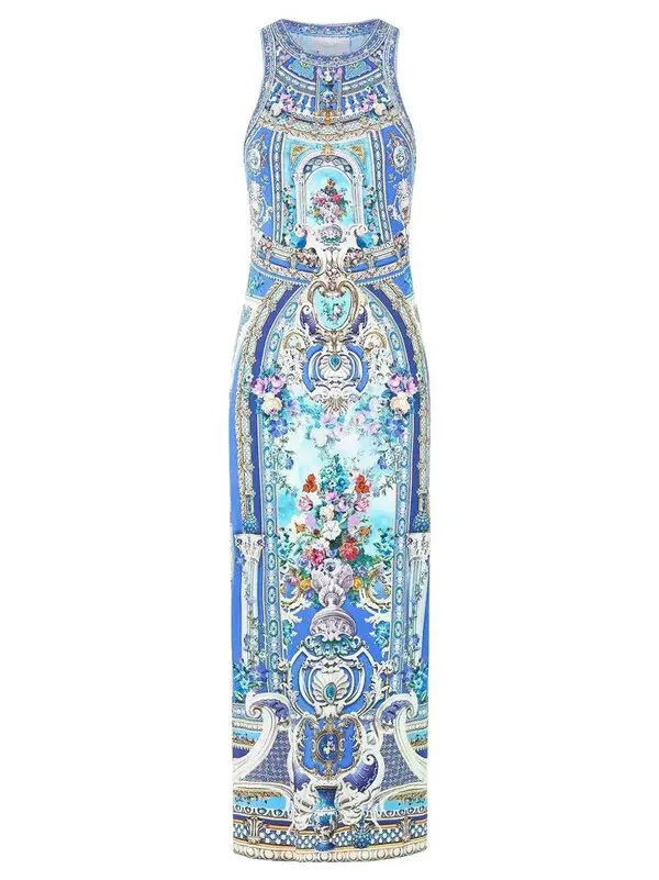 Camilla Ottoman Opulence Floral Maxi Dress - Blue