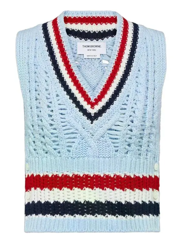Thom Browne Knitted Cable Vest - Blue