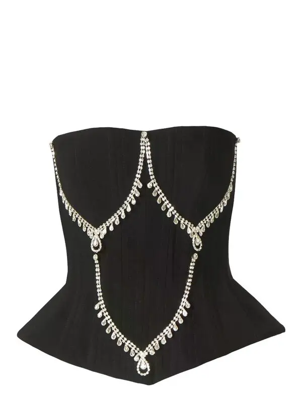 Costarellos Claudette Crystal-embellished Crepe Top - Black