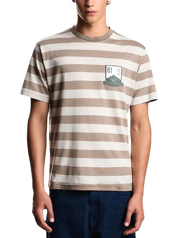 Emporio Armani Capsule Eagle Club Striped Cotton Jersey Tee - Beige