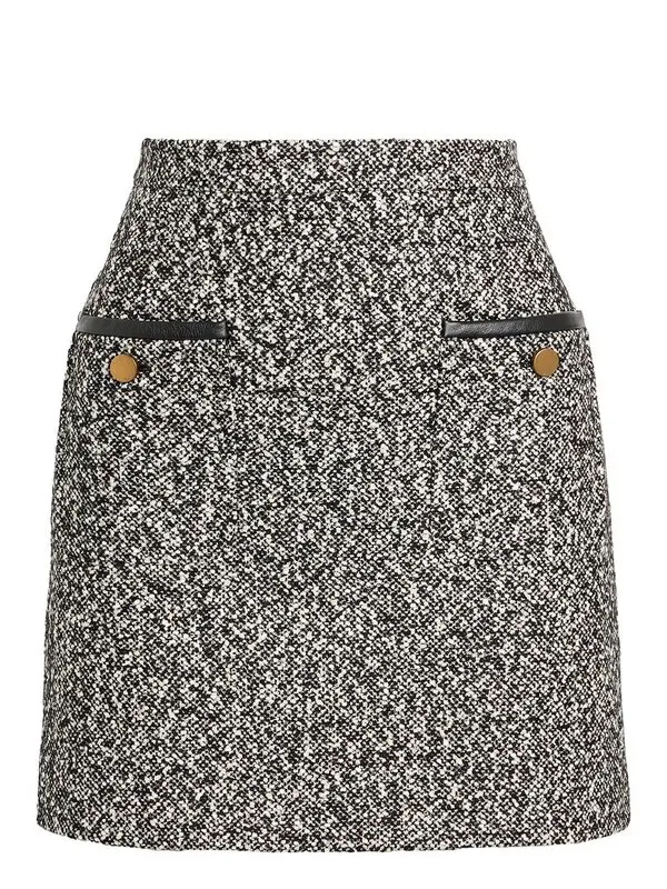 Max Mara Cosa Leather-trimmed Wool-blend Tweed Mini Skirt - Black