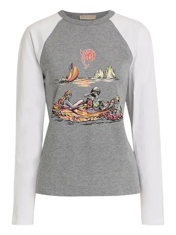 Emilio Pucci Printed Cotton-jersey Top - Gray