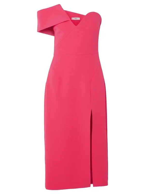 Safiyaa Opal One-sleeve Draped Stretch-crepe Midi Dress - Pink