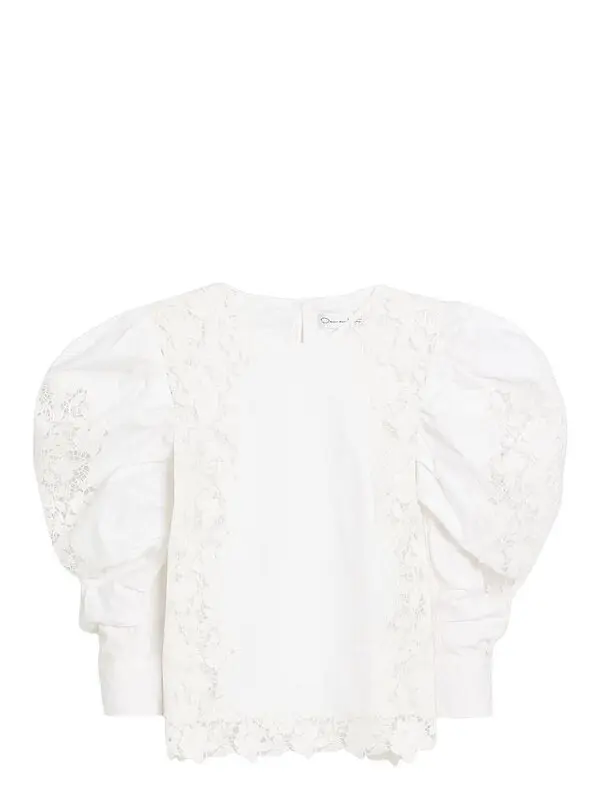 Oscar De La Renta Guipure Lace And Cotton-blend Poplin Blouse - White