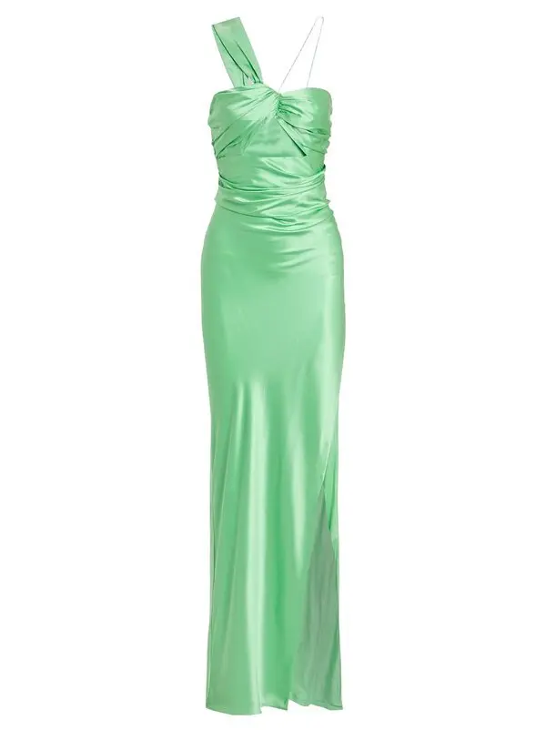 THE SEI One-shoulder Silk-satin Gown - Light Green