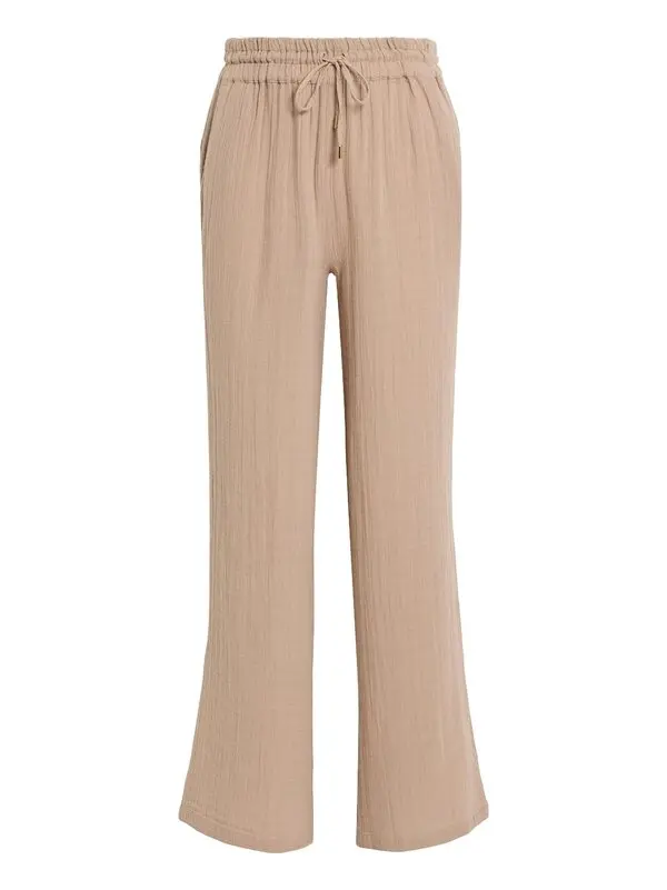Melissa Odabash Krissy Crinkled Cotton Pants - Beige