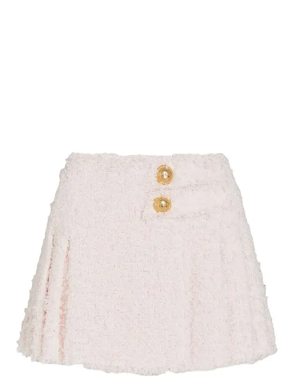 Balmain Pleated Bouclé-tweed Mini Skirt - Pastel Pink