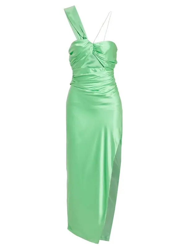 THE SEI One-shoulder Cutout Silk-satin Midi Dress - Light Green