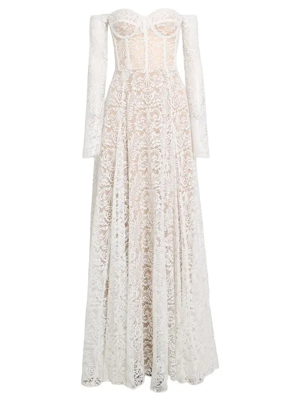 Zuhair Murad Off-the-shoulder Lace Gown - White