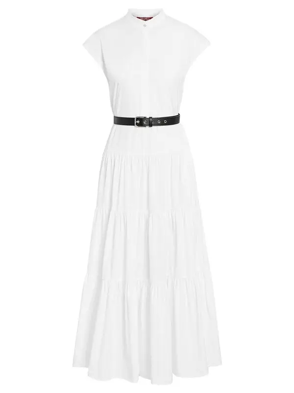 Max Mara Bairo Tiered Cotton-poplin Midi Dress - White