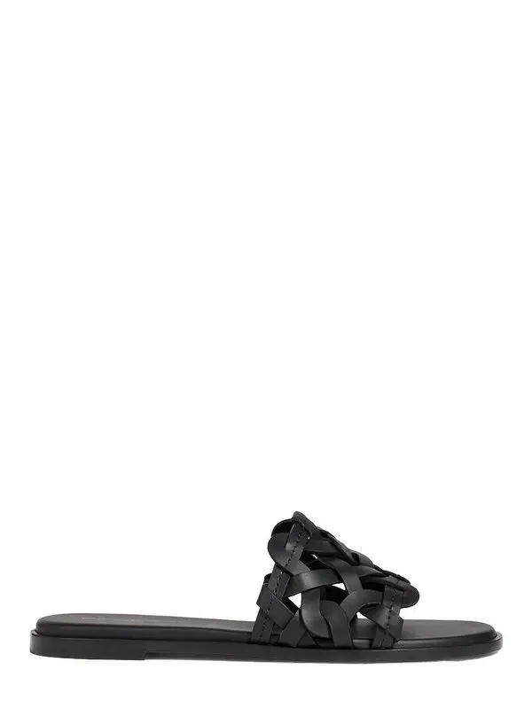GIANVITO ROSSI Amalfi Woven Leather Slides - Black