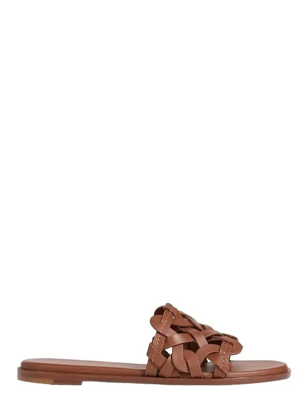 GIANVITO ROSSI Amalfi Woven Leather Slides - Brown
