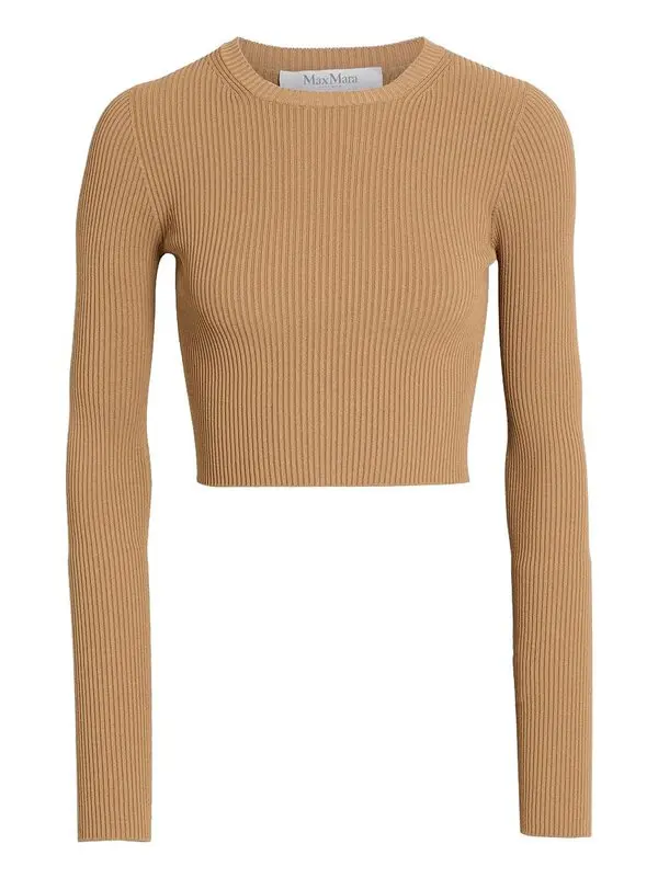 Max Mara Arcella Cropped Ribbed-knit Top - Camel