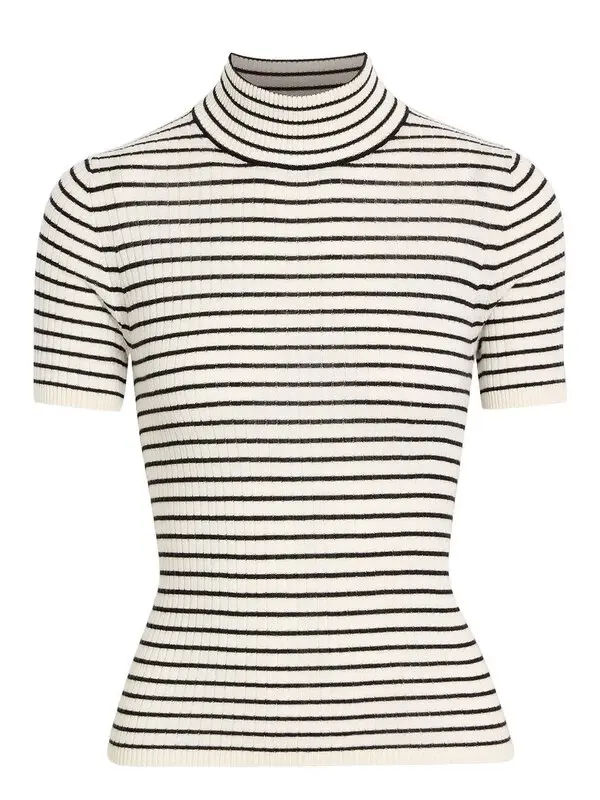 Max Mara Fiemme Striped Silk And Wool-blend Turtleneck Top - White