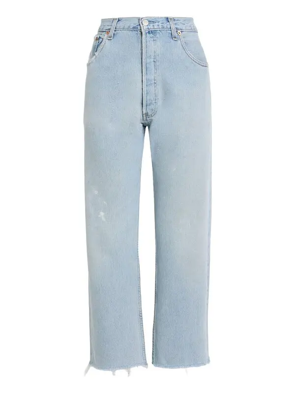 RE/DONE WITH LEVI'S Frayed High-rise Straight-leg Jeans - Light Denim