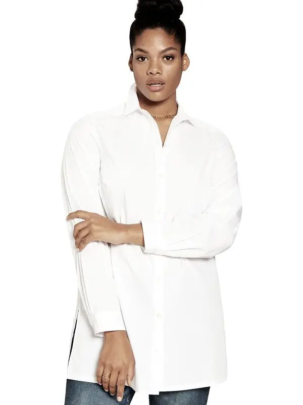 ROAMAN'S Kate Long-sleeve Cotton-blend Button-front Tunic - White