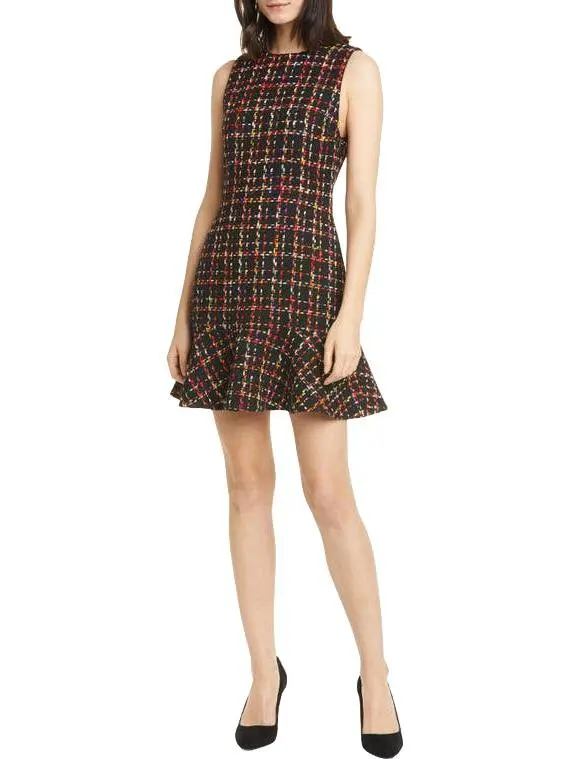 Alice + Olivia Sonny Tweed Skater Dress - Black Multi