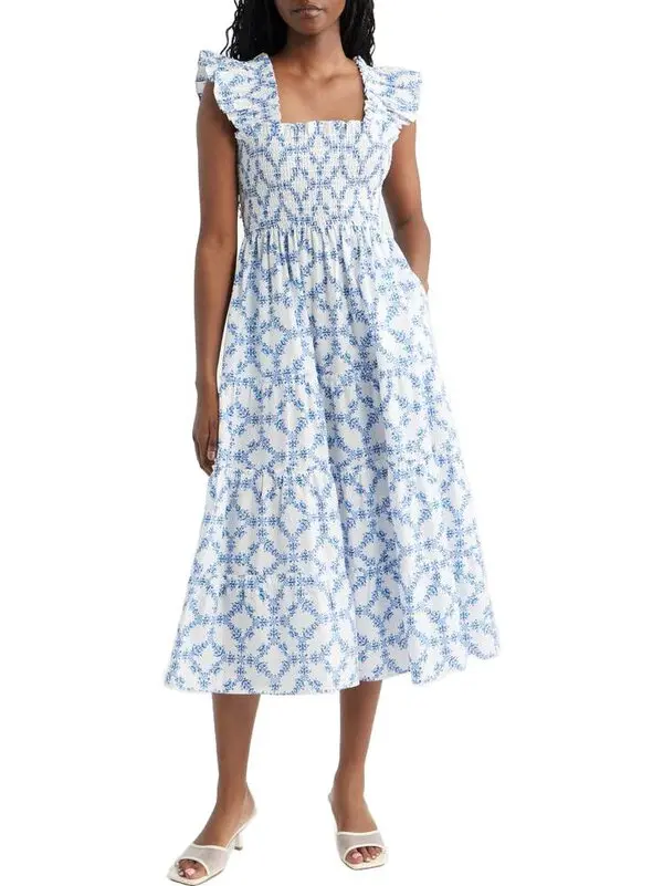 Hill House Home Ellie Floral Nap Midi Dress - Marigold Block Blue