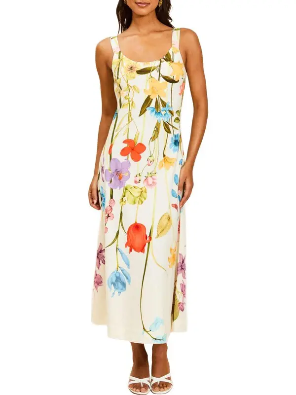 Mestiza New York Sugarcane Floral Cotton Bias Slip Midi Dress - Multicolor