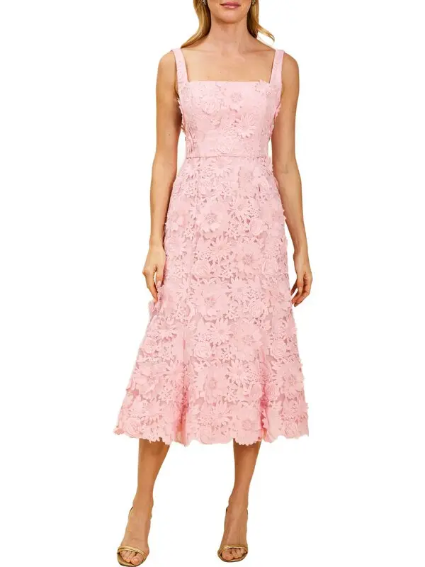 Mestiza New York Manila Floral Lace Flared Midi Dress - Pink