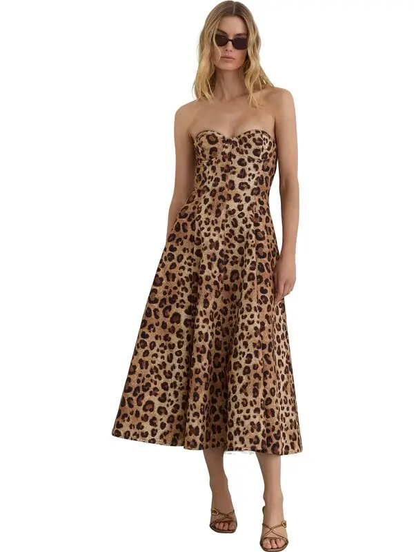 REISS Ramona Strapless Leopard-print Corset Midi Dress - Neutral