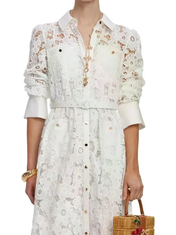 SELF-PORTRAIT Floral Lace Shirt Dress - White
