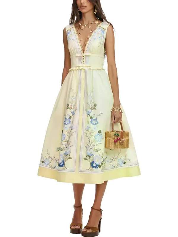 SELF-PORTRAIT Floral-print Ruffled Midi Dress - Yellow