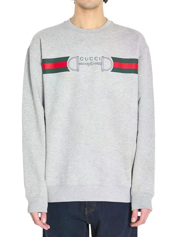 Gucci Striped Logo Crew-neck Sweatshirt - Grey