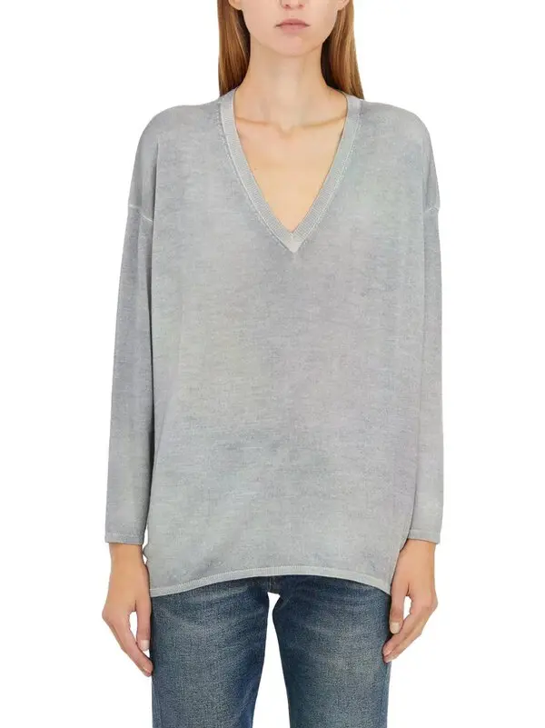 Avant Toi V-neck Long Sleeve Sweater - Grey