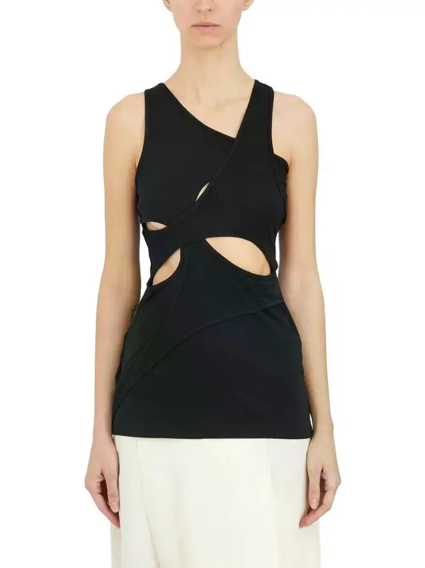YEHUAFAN Cut-out Crossed Tank Top - Black