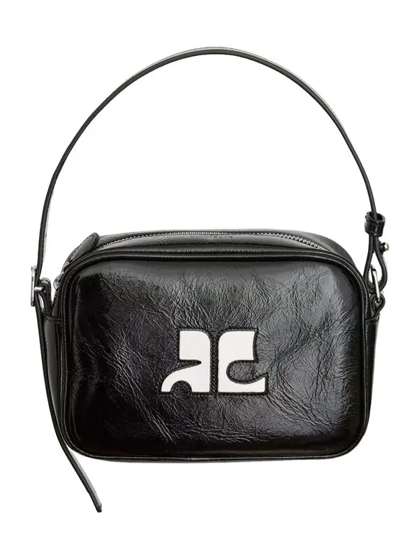 COURREGES Leather Shoulder Bag With Logo Detail - Black