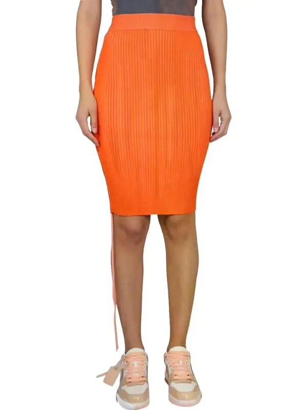 Off-White Elastic-waist Midi Skirt - Orange