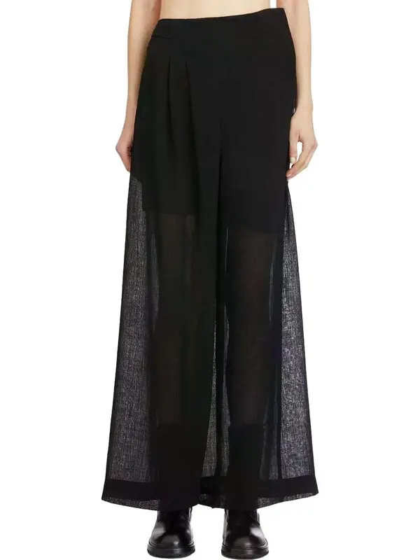 YEHUAFAN Sheer-panel Wide-leg Trousers - Black