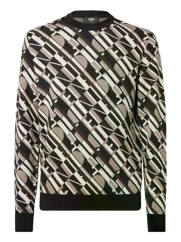 Fendi Patterned Crew-neck Sweater - Black