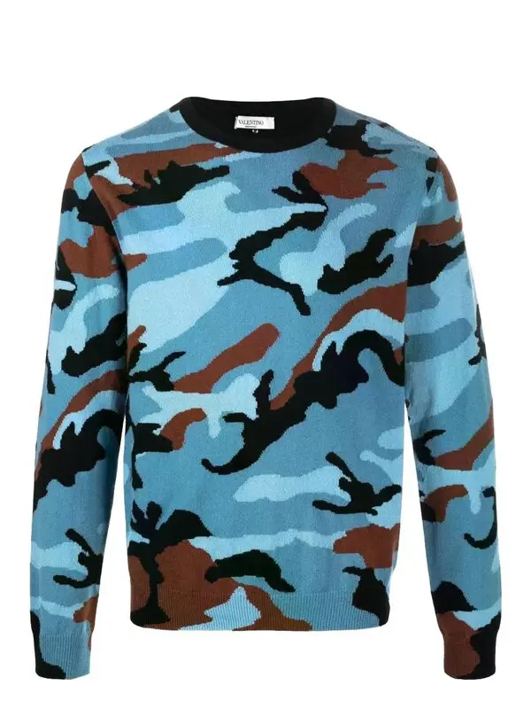 Valentino Garavani Camouflage Crew-neck Sweater - Blue