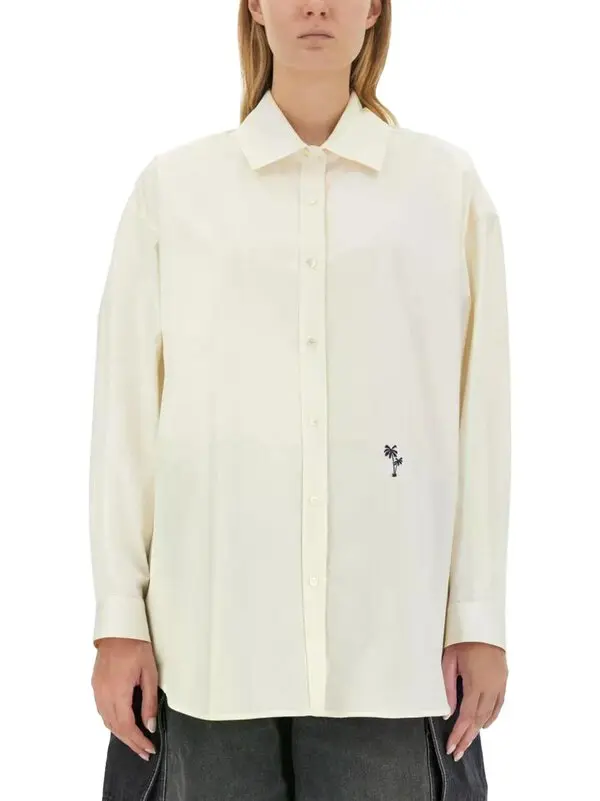 Palm Angels Logo-embroidered Buttoned Shirt - Neutrals