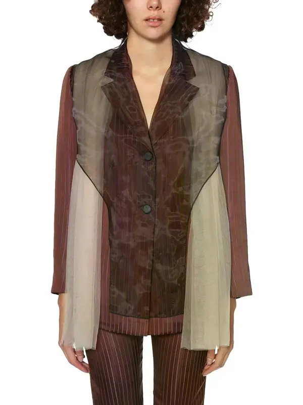 QUETSCHE Pinstripe Blazer With Tulle Insert - Brown