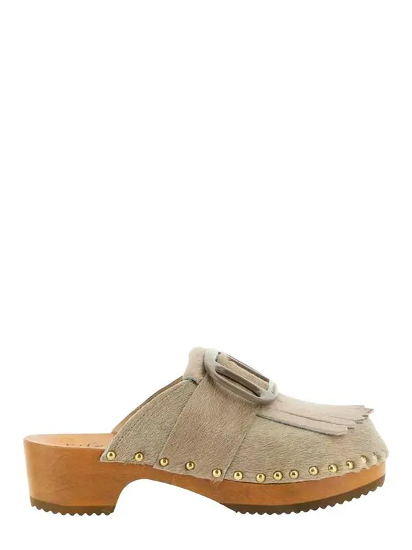 MAISON JEJIA Seberg Fringed Buckle Mules - Neutrals