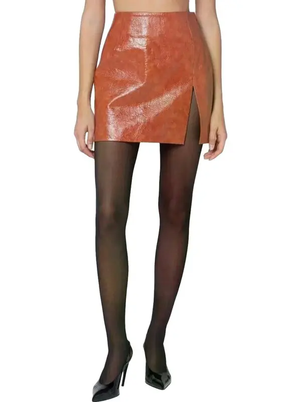 Andamane Mini Split Leather Skirt - Brown